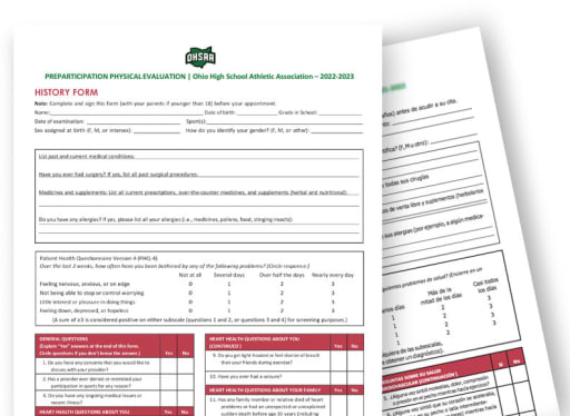 Ohio Sports Physical Form 2022 2023 - Printable Forms Free Online