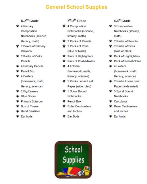 school tools list