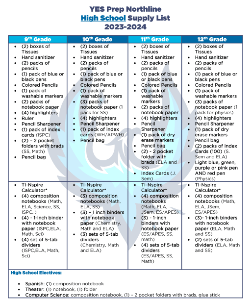 prep school supply list