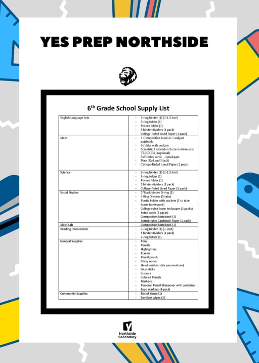 prep school supply list