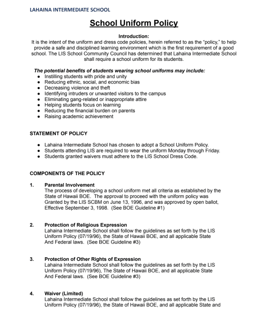 Schools Uniform Policy