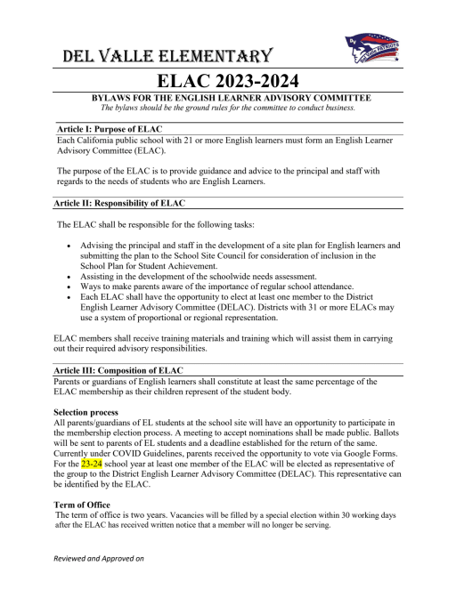 Elementary Student Council Bylaws