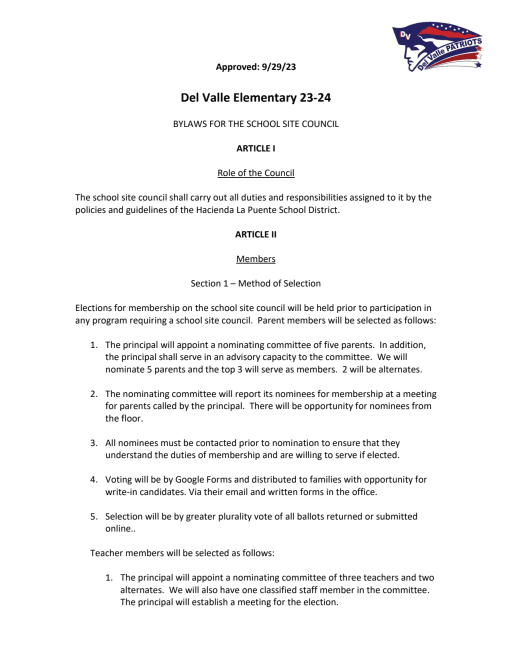 Elementary Student Council Bylaws