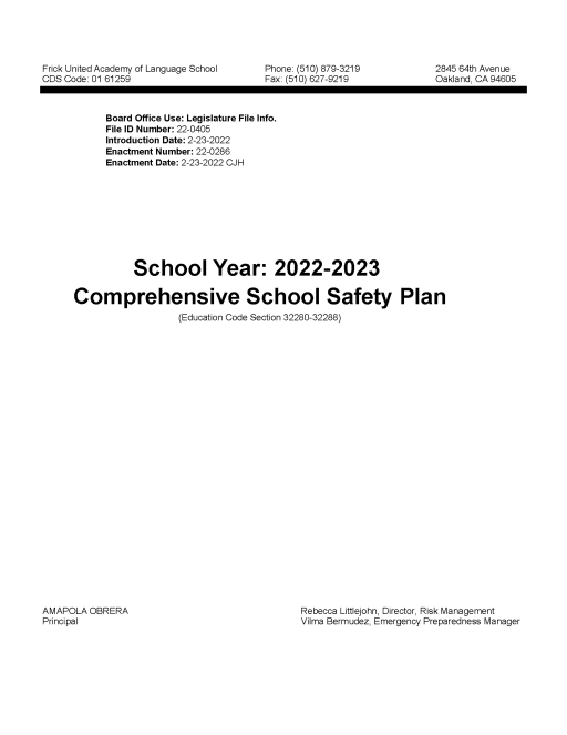 Comprehensive Safe School Plan Comprehensive School Safety: A Global