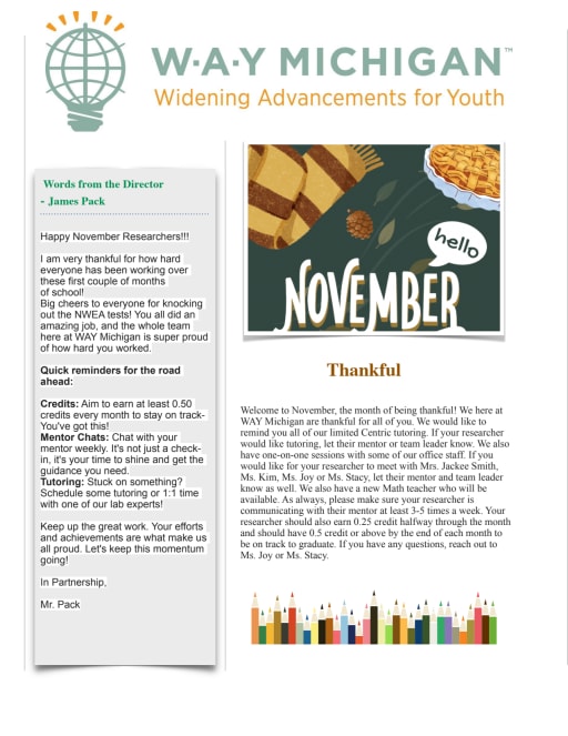 November Newsletter Topics WCMCA's November Family And Community