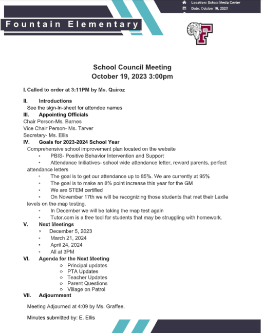 Elementary Student Council Bylaws