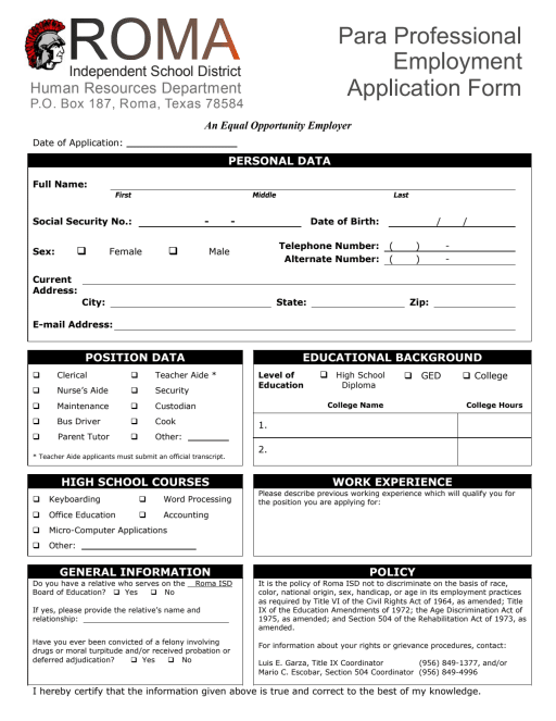 Job Application For Rome