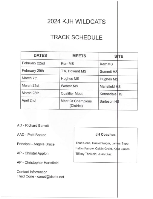 high school track schedule