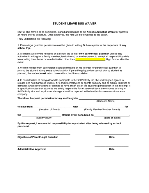 Student Transportation Permission Form Dorney Park Letter And