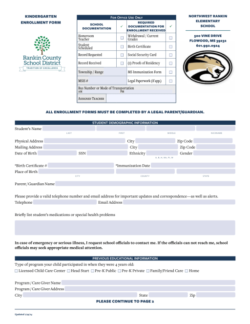 kindergarten paperwork