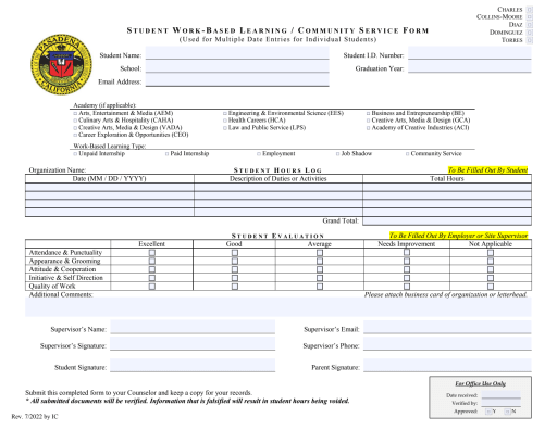 Community Service Form Free Printable Community Service Form Templates