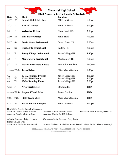 high school track schedule