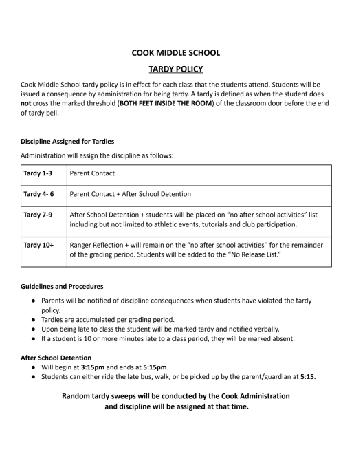tardy procedures for students