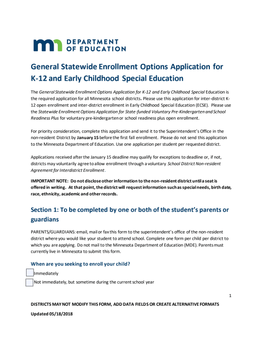 School Open Enrollment 2018