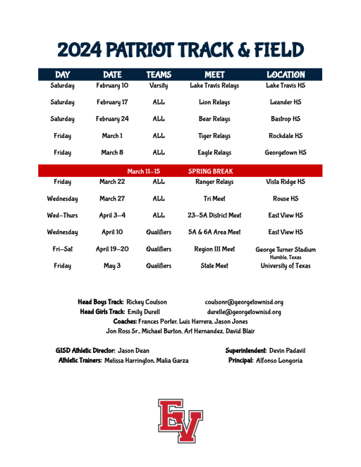 high school track schedule
