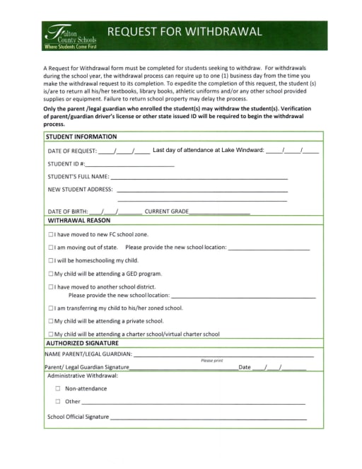 withdrawal form