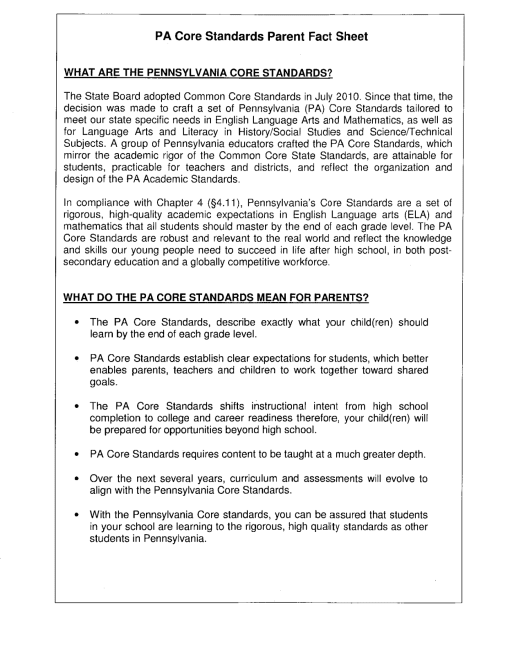 Pennsylvania Common Core Standards Pennsylvania Common Core In