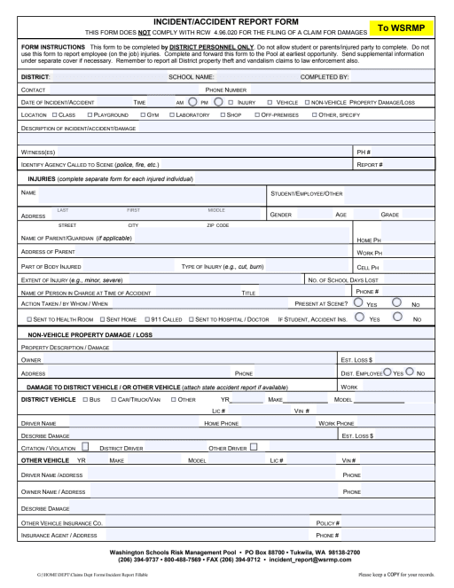 school incident reporting form
