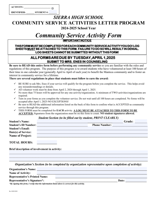 Community Service Form Free Printable Community Service Form Templates