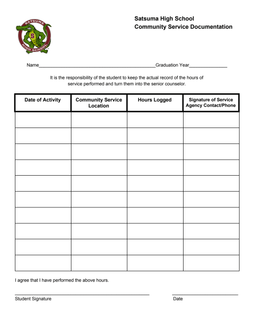 Community Service Form Free Printable Community Service Form Templates