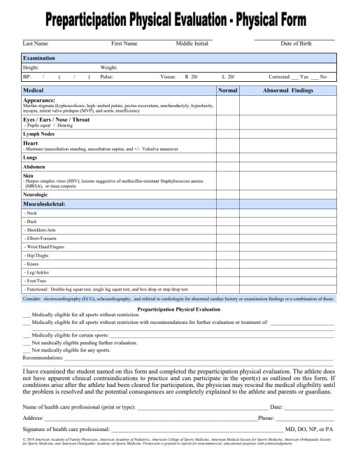 Physical Examination Form