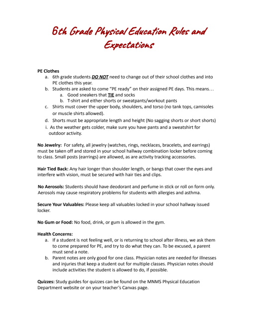 physical education rules