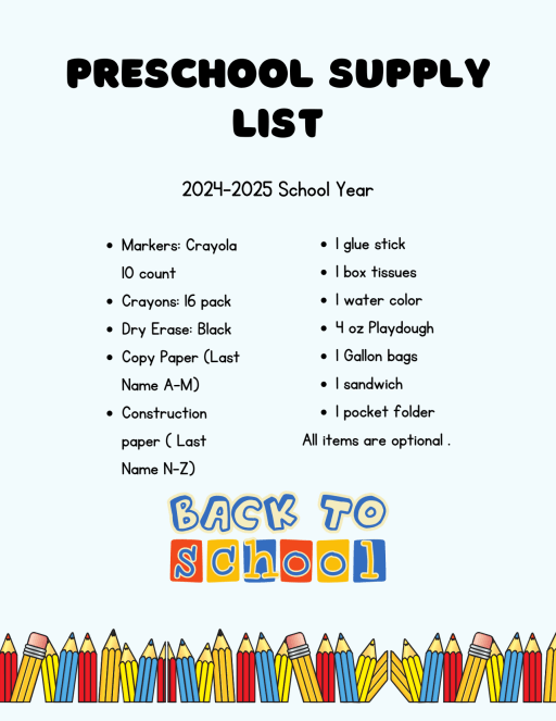 Preschool Classroom Supplies List
