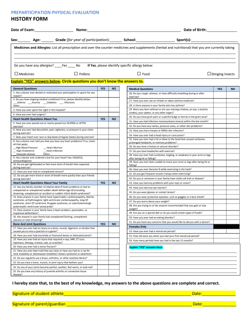 Doctors Sport Physical Forms
