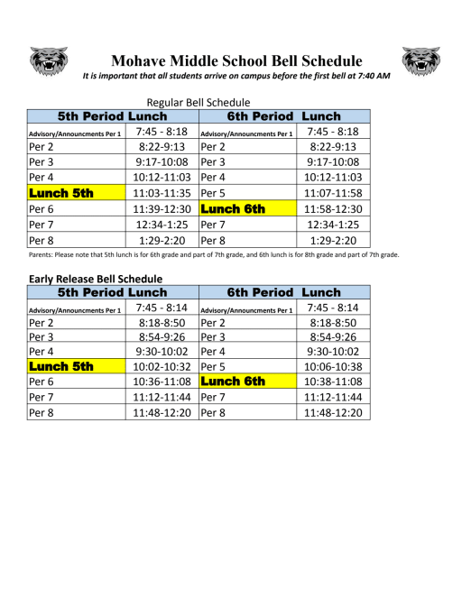 middle school student schedule