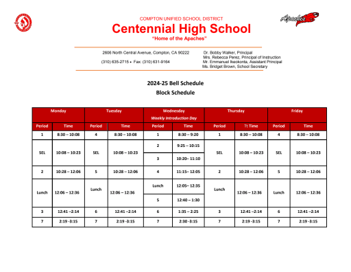 compton high school calendar