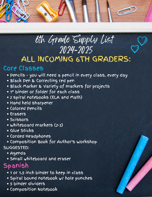 8th Grade Supplies School Supply List 2024 25