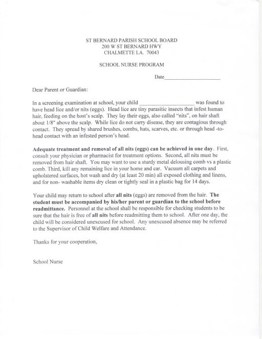 Lice Notice School