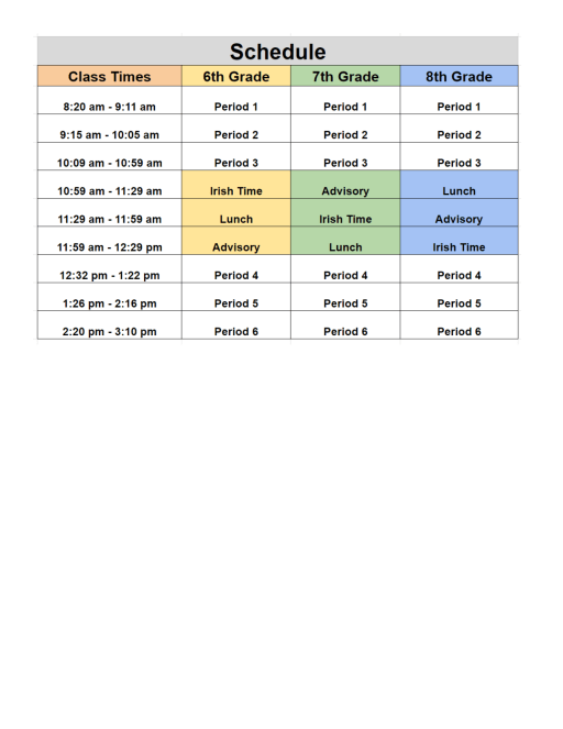 middle school student schedule