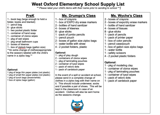 Elementary School Class List