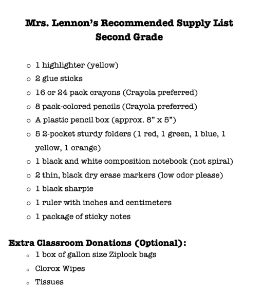 5th Grade School Supply List S.P. Morton Elementary School