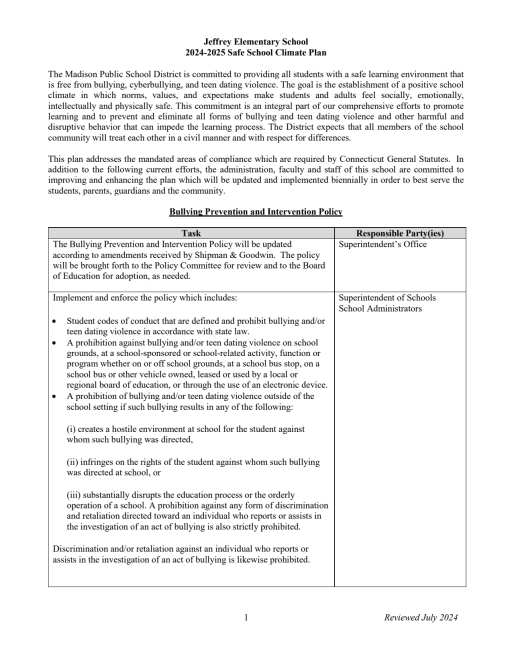 safe school climate plan