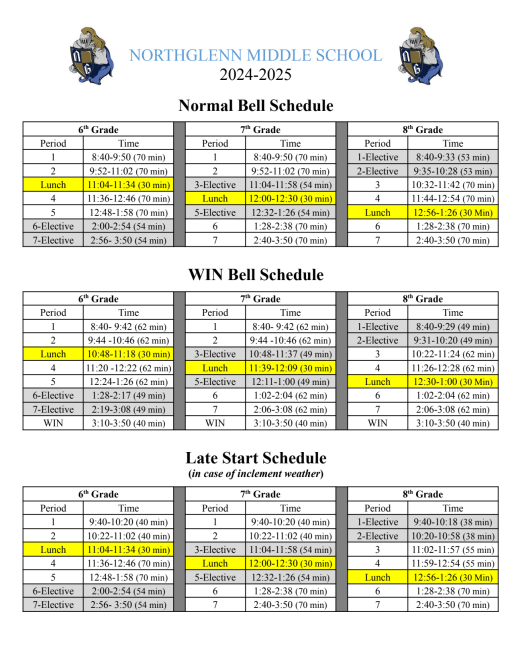 Middle School Bell Schedule