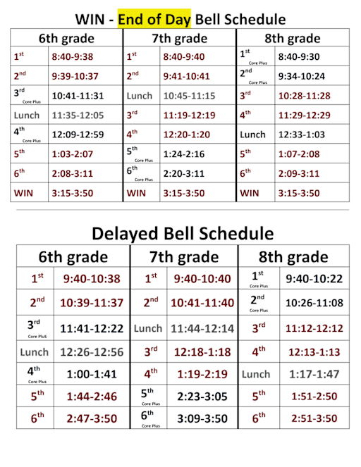 Middle School Bell Schedule