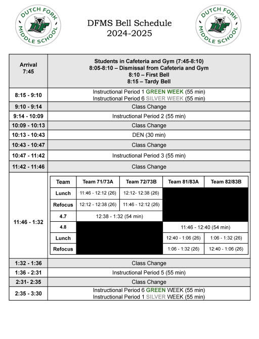 Middle School Daily Schedule Sample