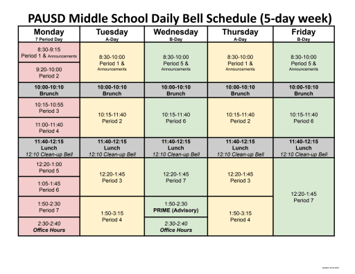 Middle School Daily Schedule Sample This Is An Example Of A Typical