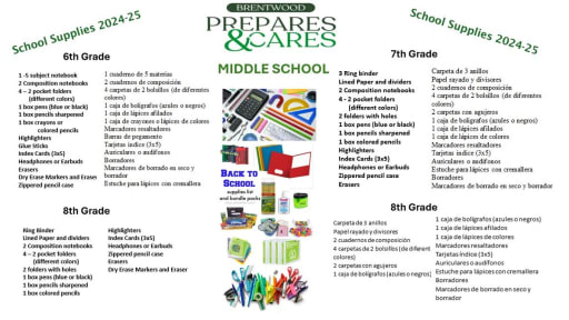 school project items list