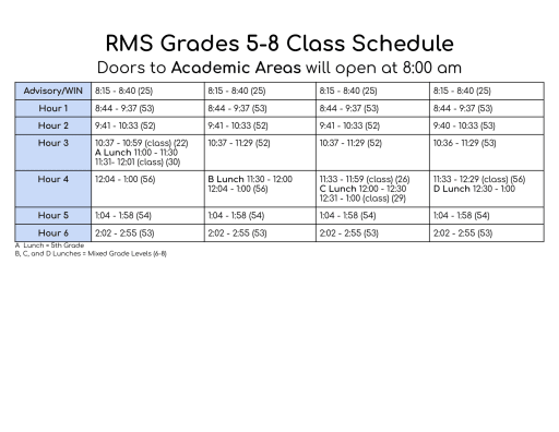 middle school student schedule