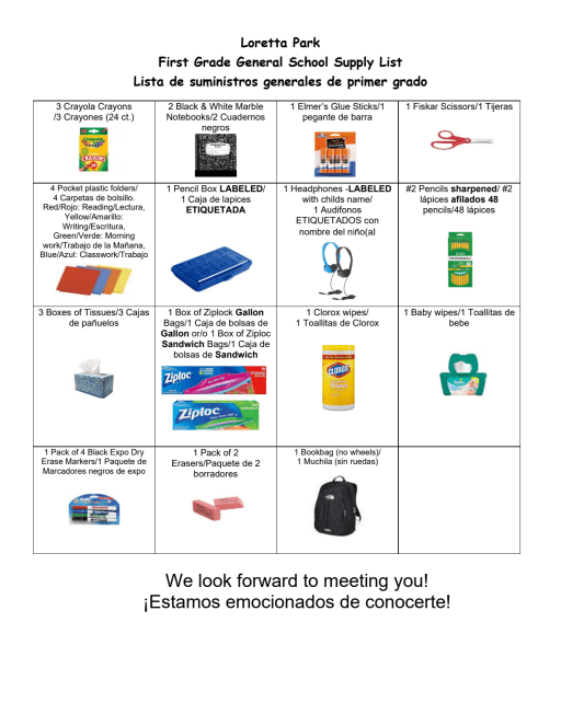 school project items list