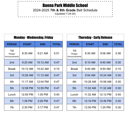 Middle School Bell Schedule