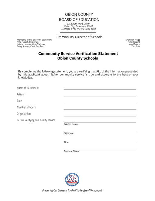 Community Service Form