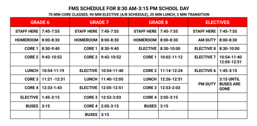 middle school student schedule