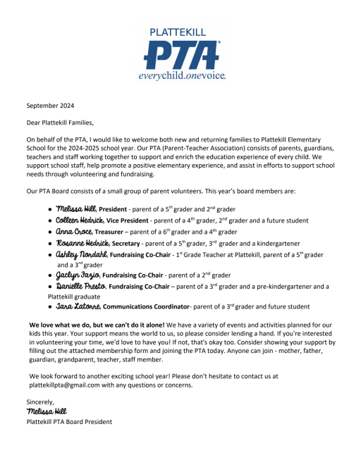 Pta Meeting Letter Parent Teacher Goal Setting Letter – M.V. Beattie