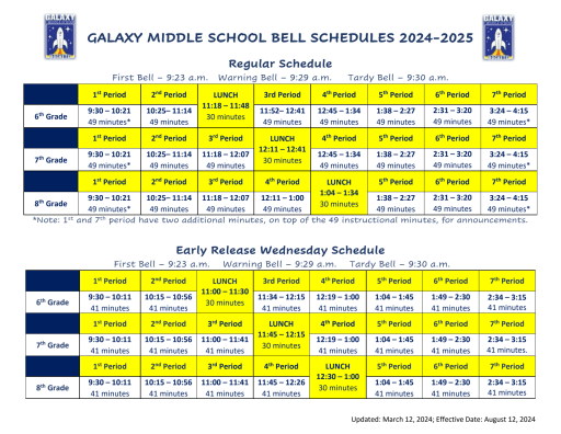 Middle School Bell Schedule