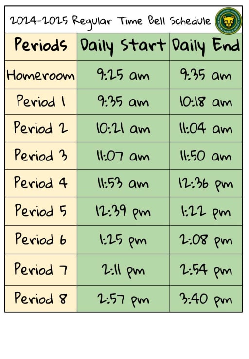 Middle School Time Bell Schedule