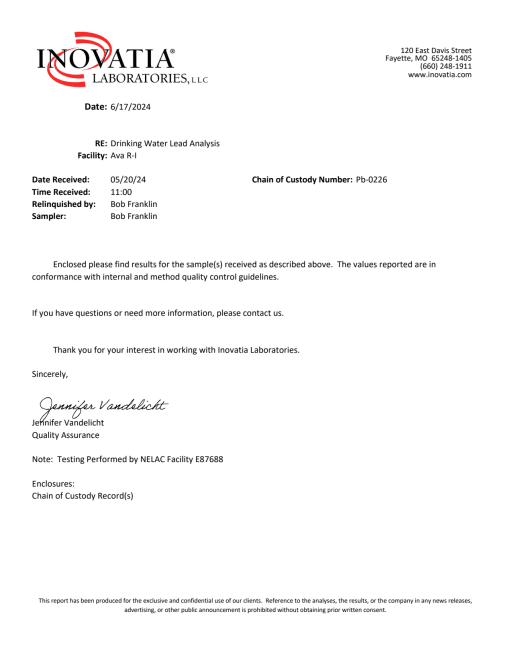 water testing request letter